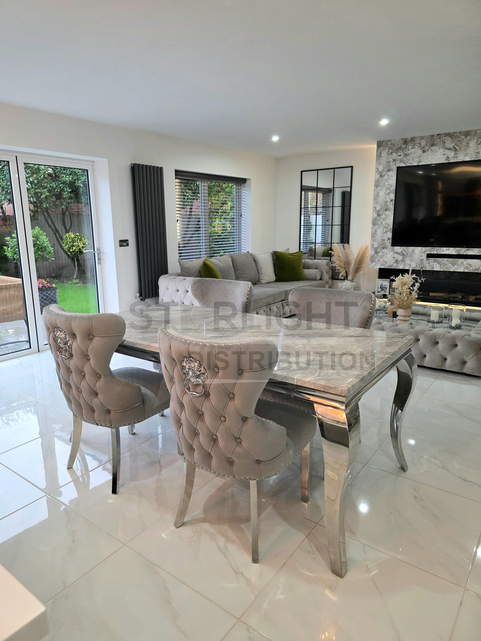 Trafalgar Rectangle Marble Dining Table Set With Chelsea Knockerback C ...
